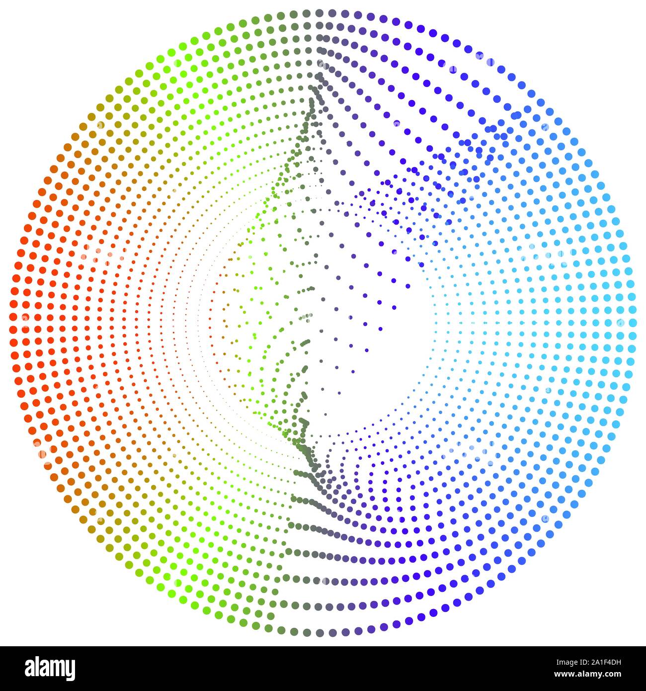 Radial element with random dots, circles, rings as particles. Diffusion ...