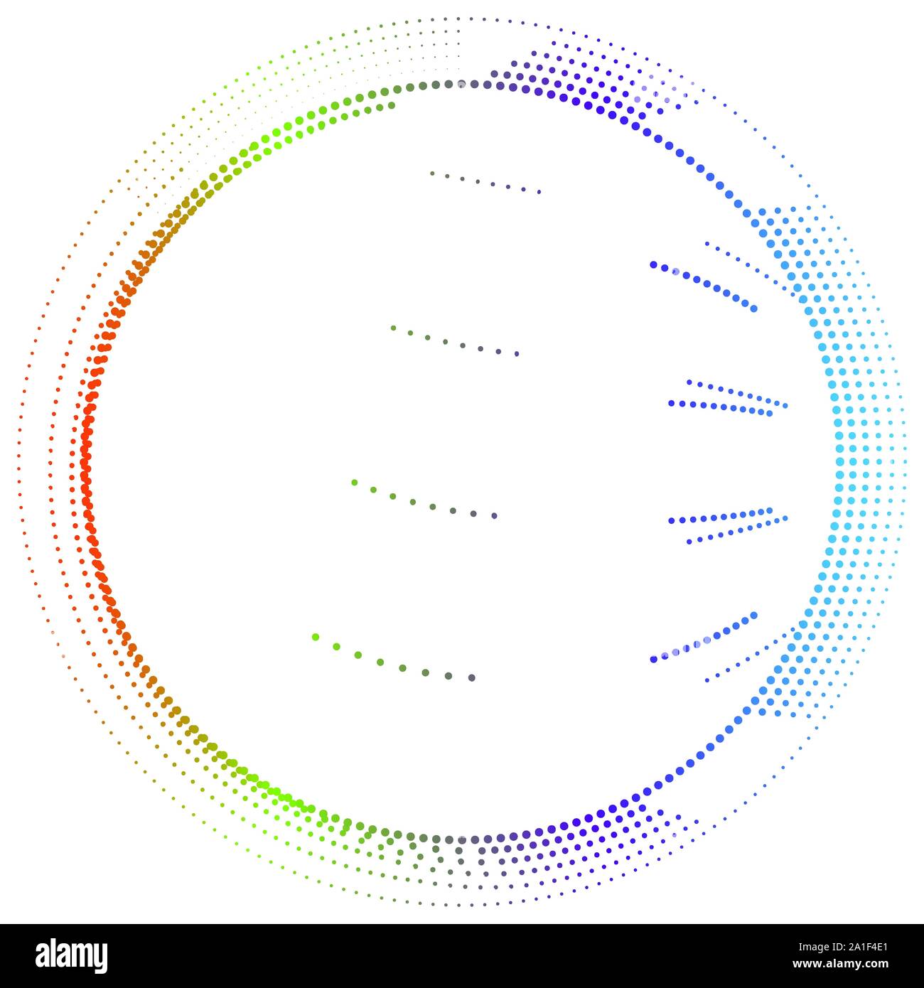 Radial element with random dots, circles, rings as particles. Diffusion ...