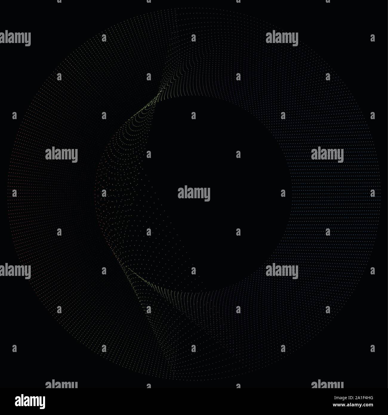 Radial element with random dots, circles, rings as particles. Diffusion ...