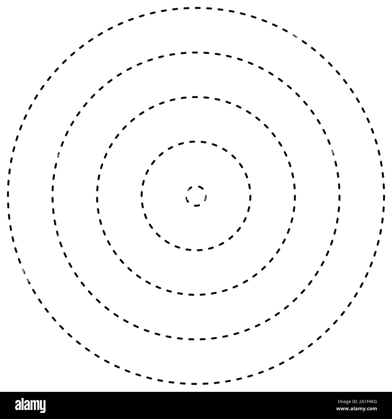 Dashed lines concentric, radial circles. Periodic, segmented lines with ...
