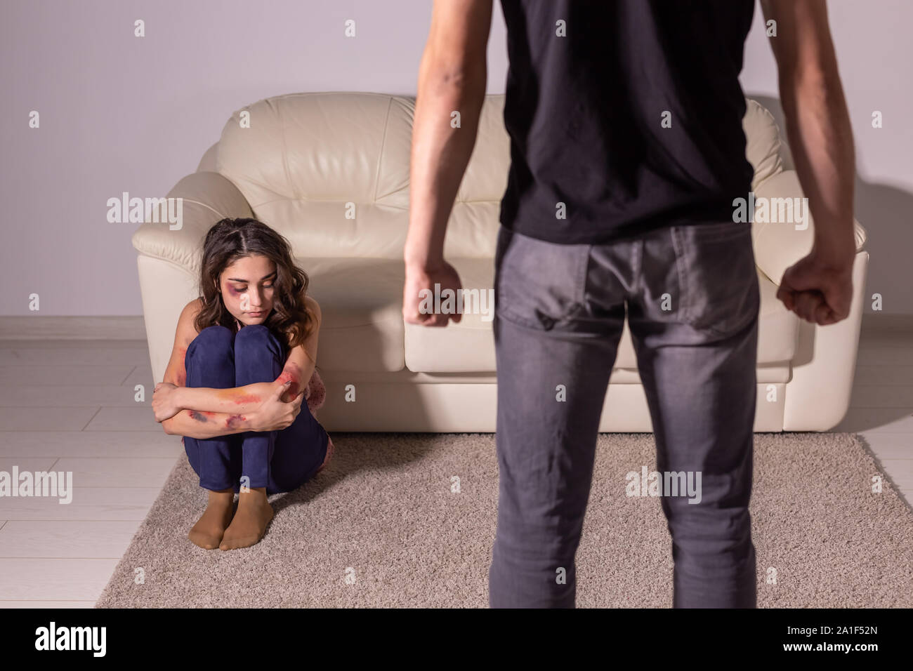 domestic violence, alcoholic and abuse concept - drunk man abusing his ...