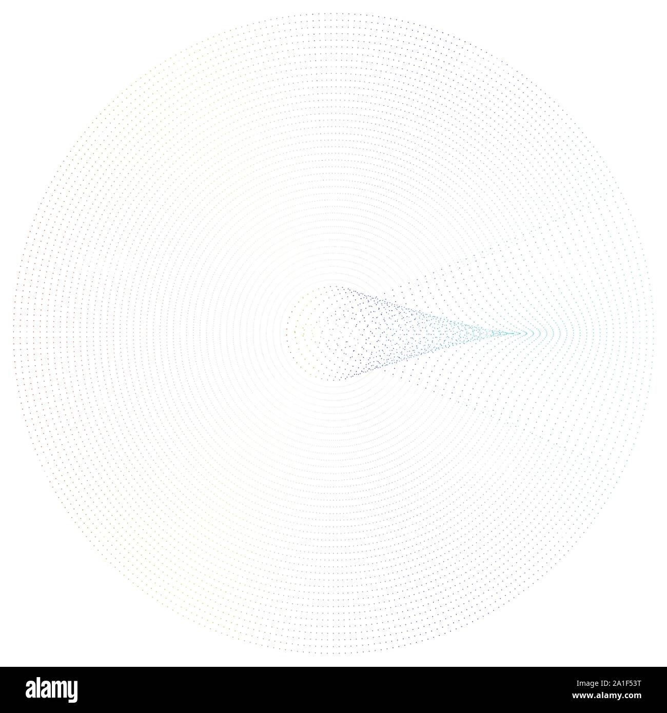 Radial element with random dots, circles, rings as particles. Diffusion ...