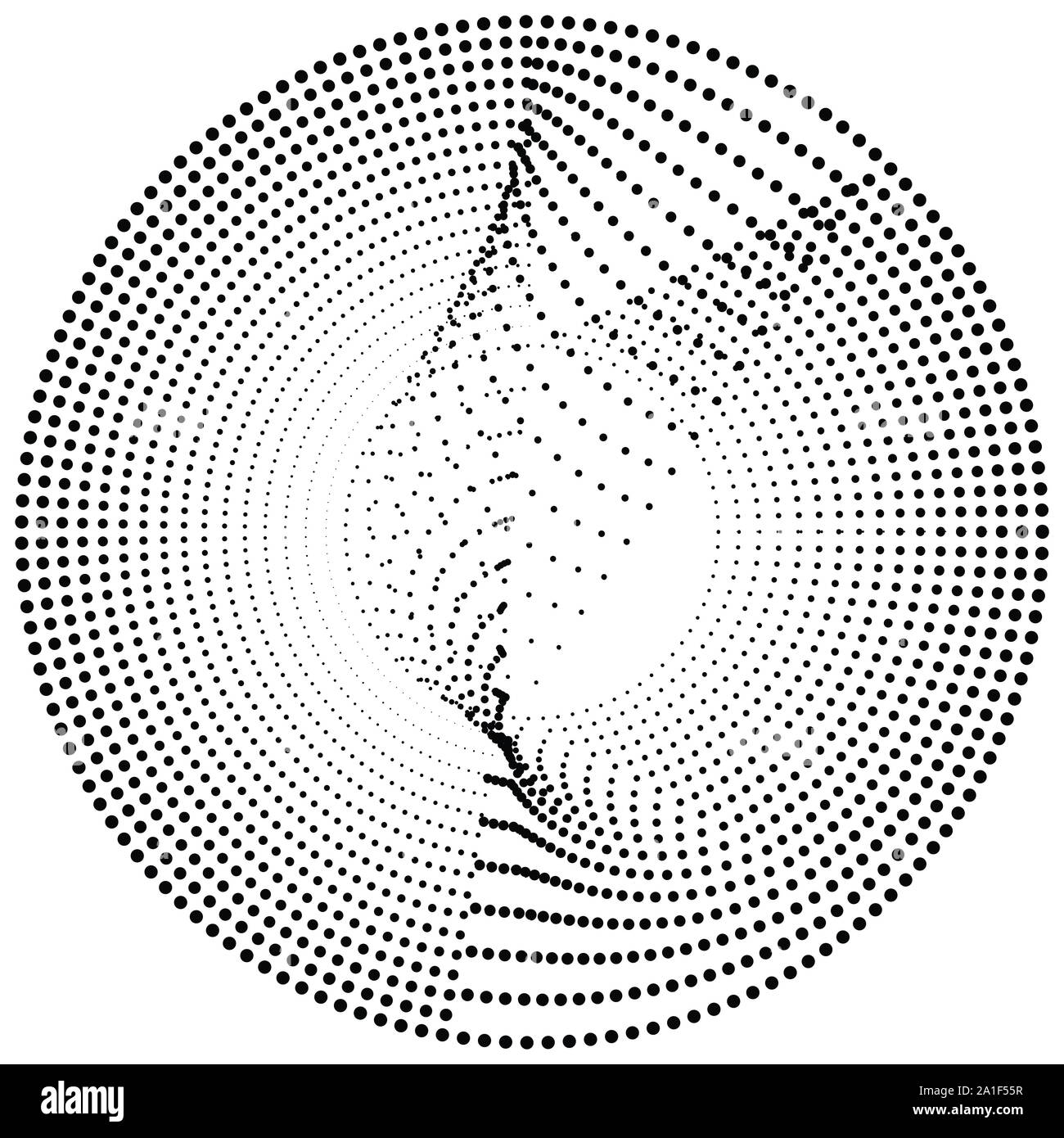 Radial element with random dots, circles, rings as particles. Diffusion ...