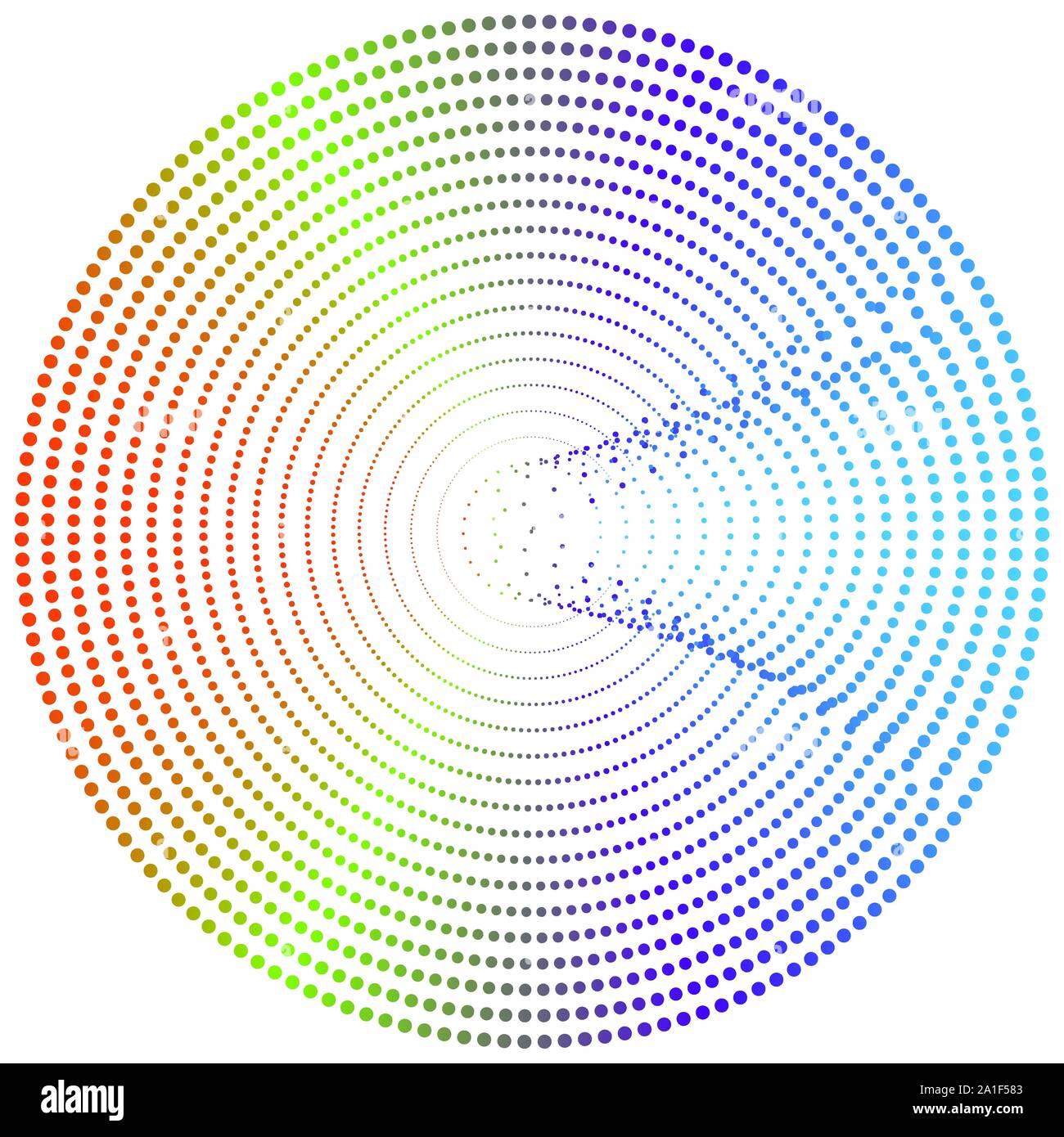 Radial element with random dots, circles, rings as particles. Diffusion ...