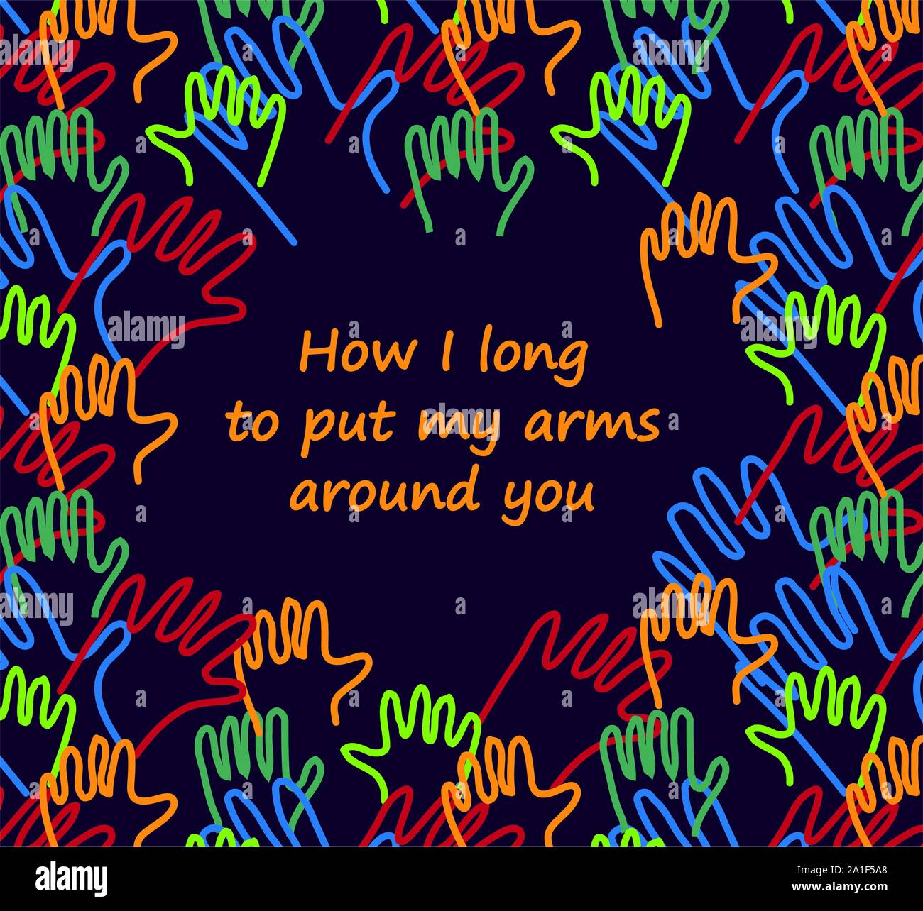 Hug doodles lines hands card with love sign. Color vector illustration ...