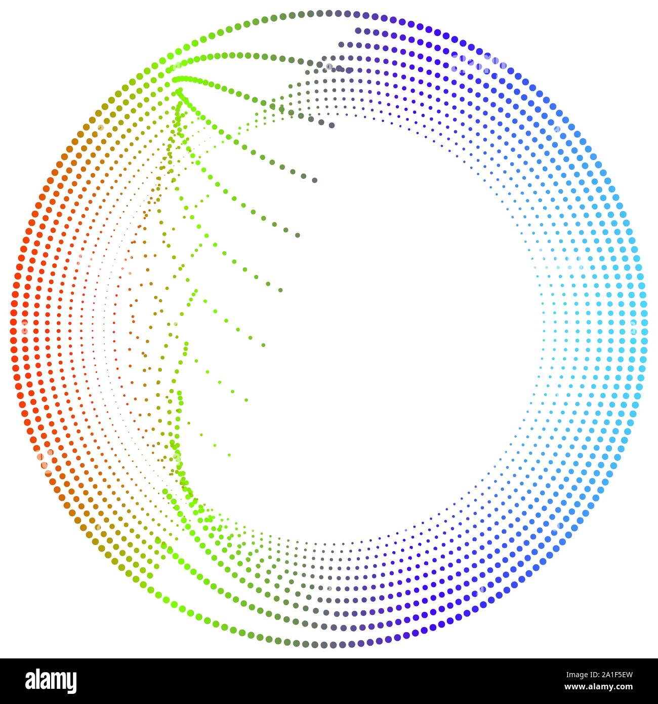 Radial element with random dots, circles, rings as particles. Diffusion ...