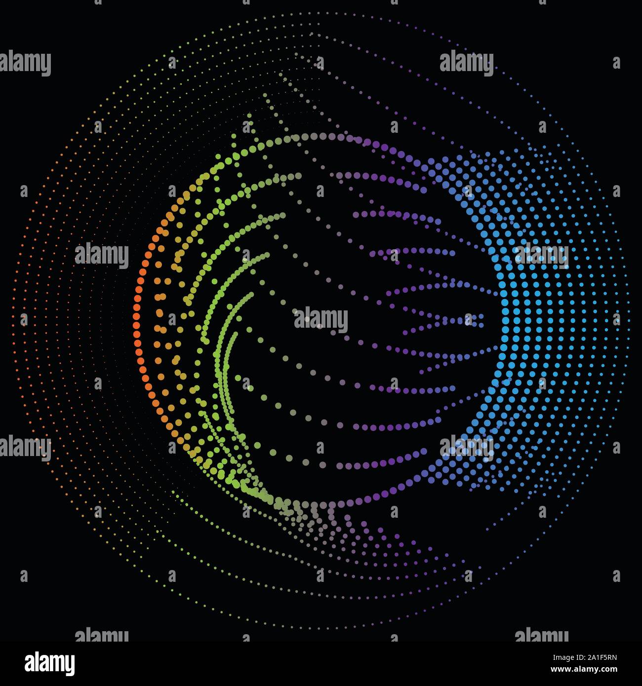 Radial element with random dots, circles, rings as particles. Diffusion ...