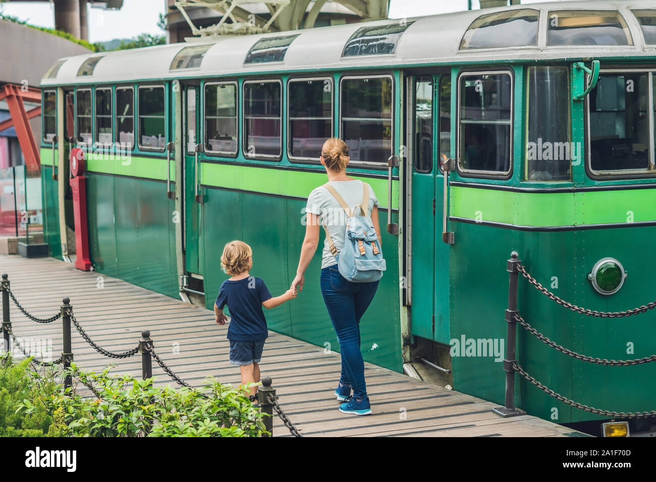 Boy going school tram sit hi-res stock photography and images - Alamy