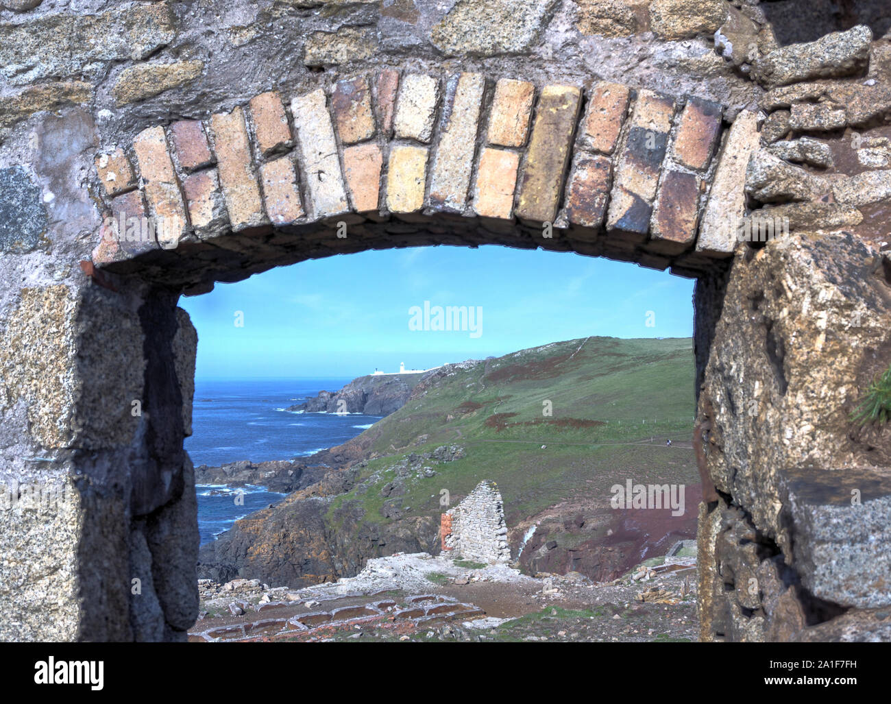 Pendeen Watch Lighthouse as seen from Geevor Mine, Pendeen, Cornwall UK ...
