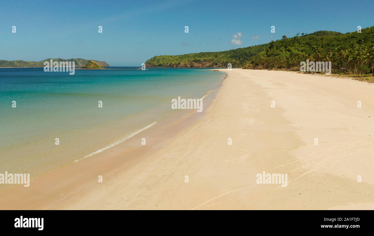 Wide sand beach Nacpan Beach, aerial view. El Nido, Palawan, Philippine ...