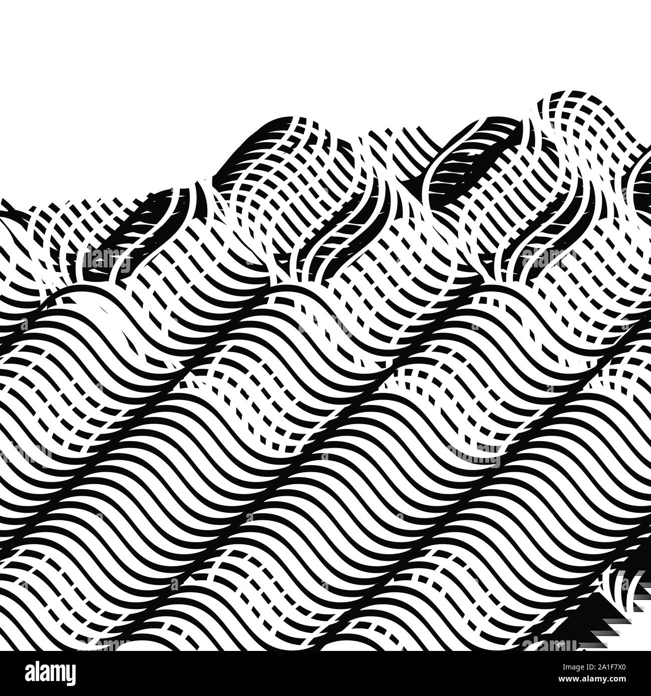 Glitch, noise abstract art. Overlapping random billowy, zig-zag lines ...
