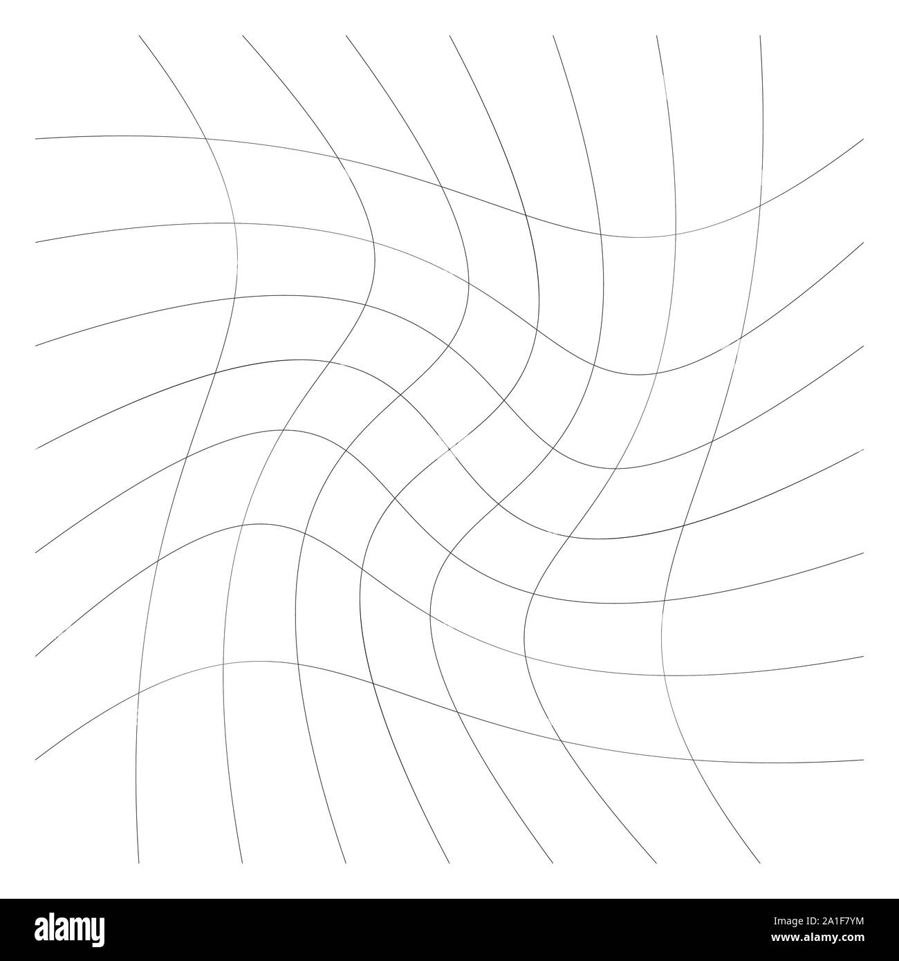 Grid, mesh of lines with circular spiral, twist, roll effect. Whorl, whirl, whirlpool pattern of ...