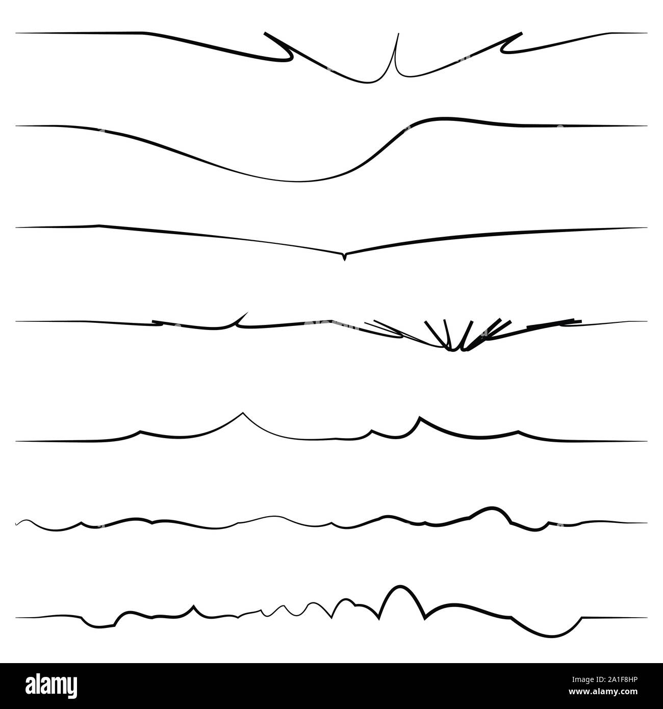 Wavy, billow (zigzag) line element set. Lines with waving effect Stock ...
