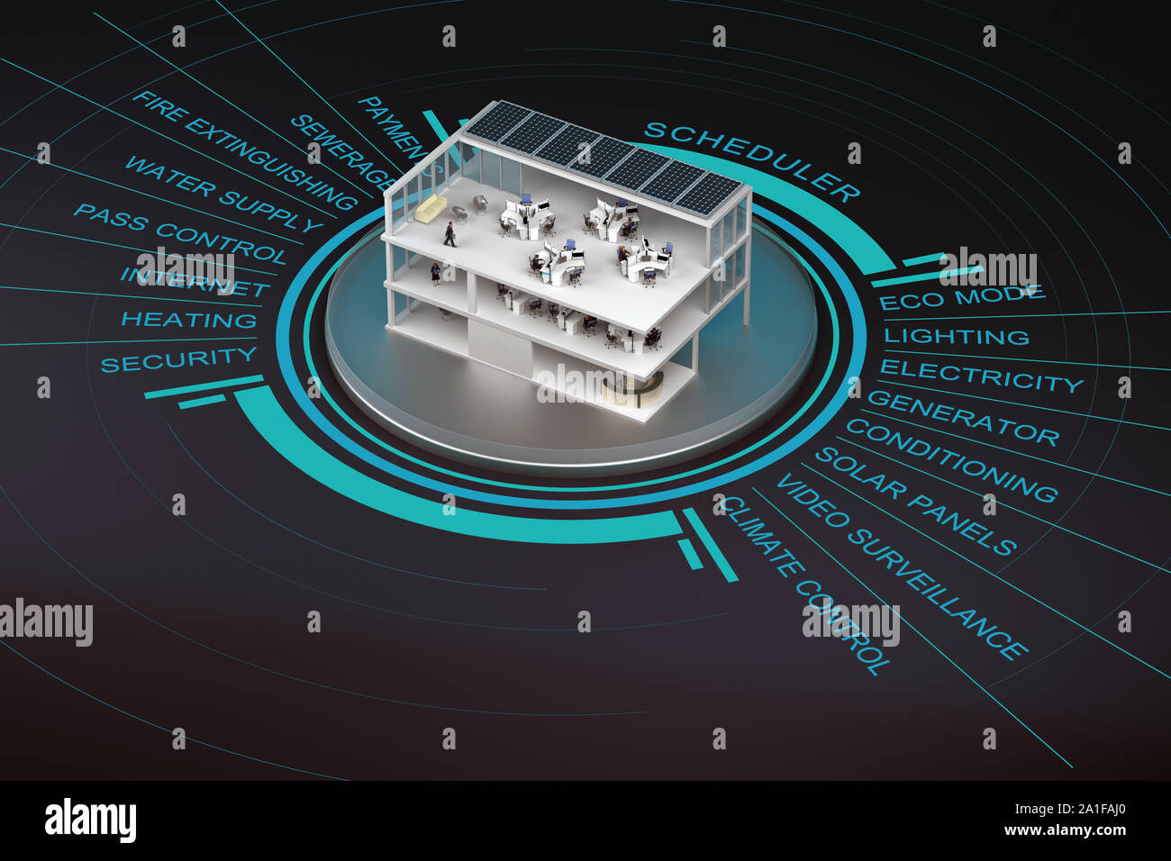 modern smart office with infographics. 3d rendering Stock Photo - Alamy