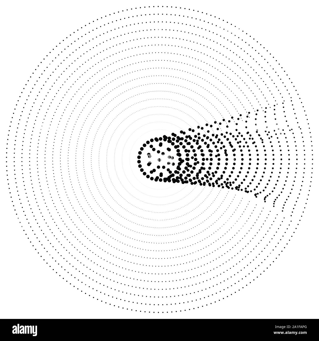 Radial element with random dots, circles, rings as particles. Diffusion ...