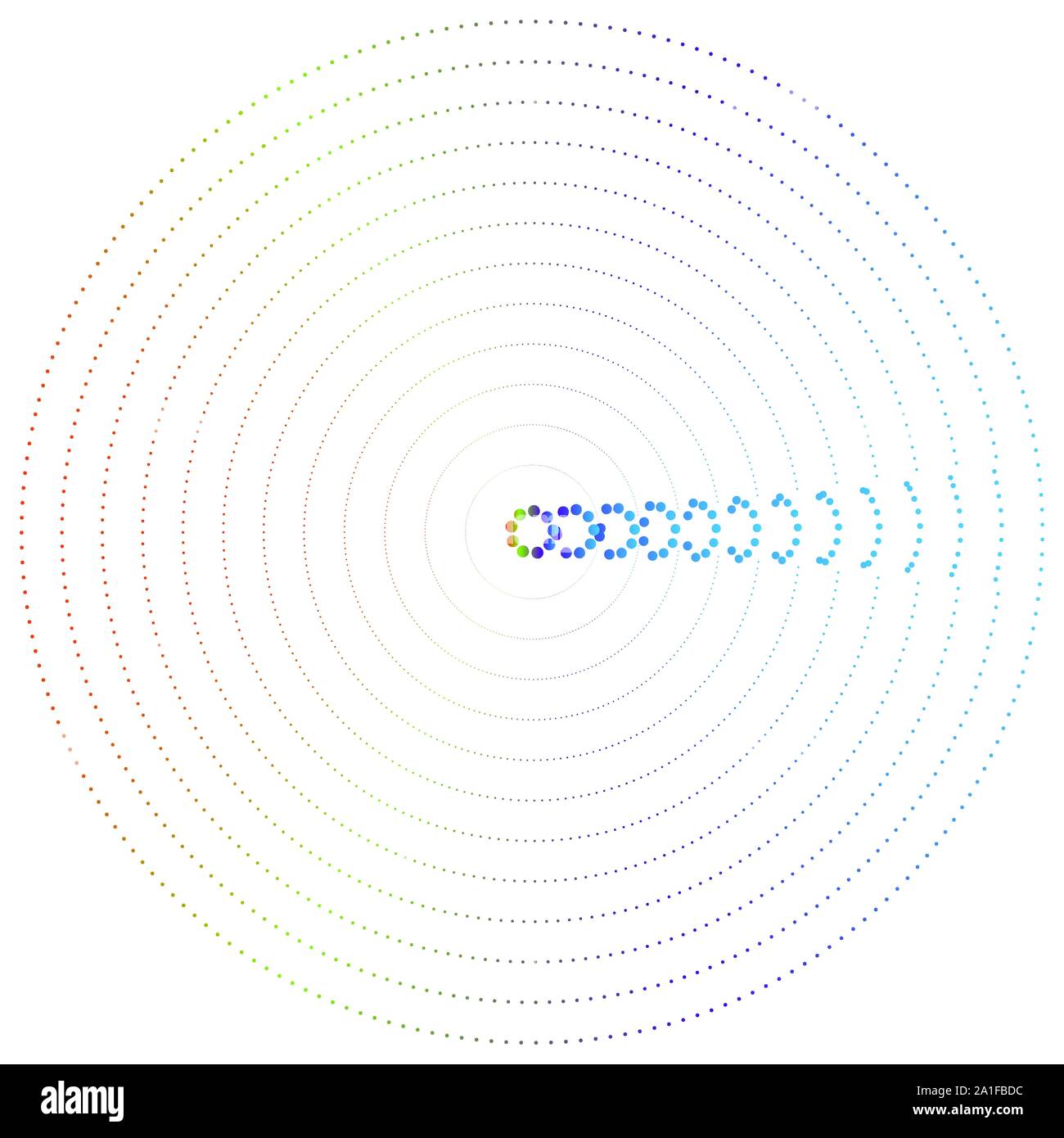 Radial element with random dots, circles, rings as particles. Diffusion ...