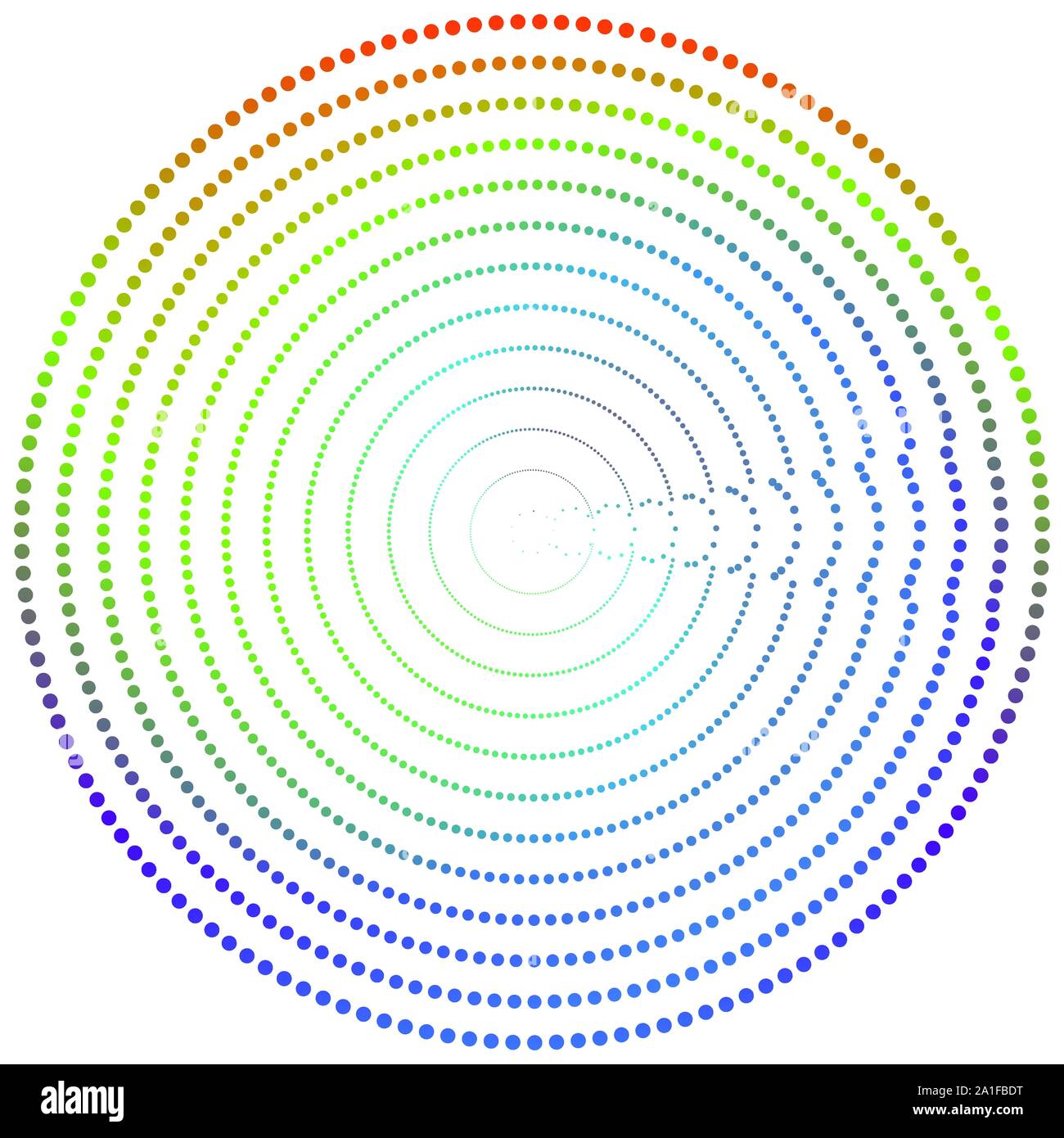Radial element with random dots, circles, rings as particles. Diffusion ...
