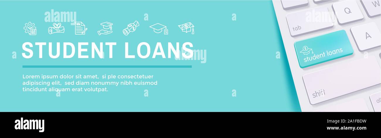 Student Loans Icon Set and Graduation Web Header Banner Stock Vector ...
