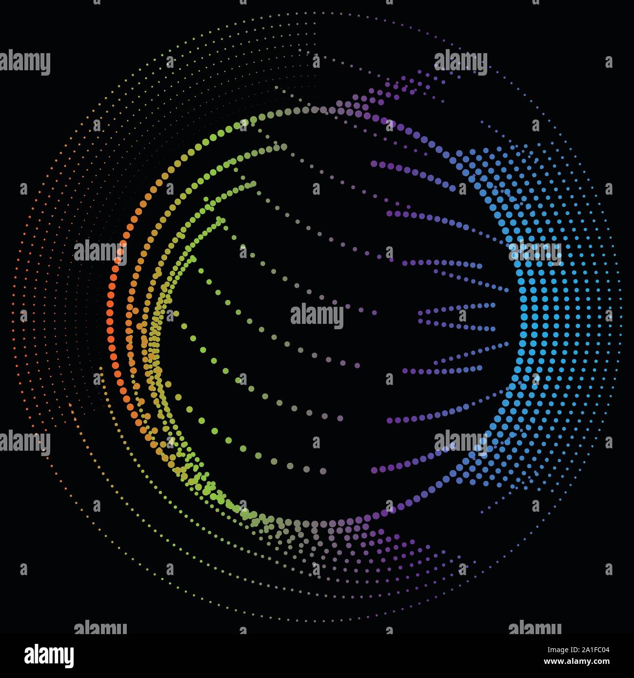 Radial element with random dots, circles, rings as particles. Diffusion ...