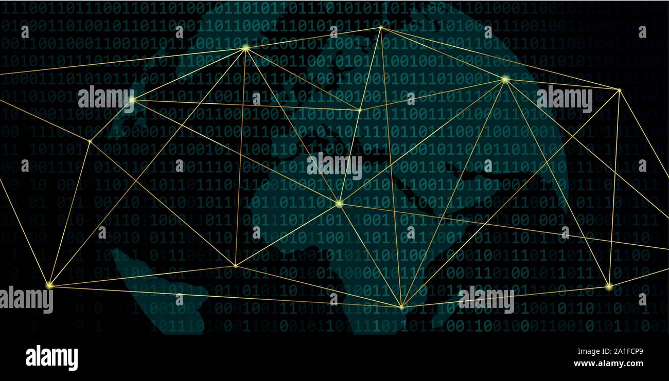 Digital Network World With Binary Code Background Vector Illustration