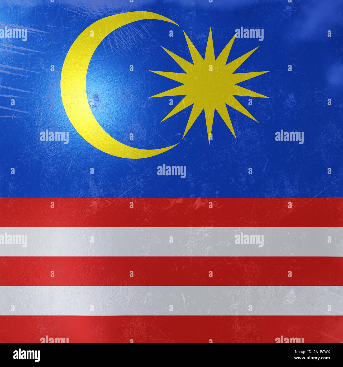 3d rendering of a rusty and old Malaysia flag on a metallic surface ...