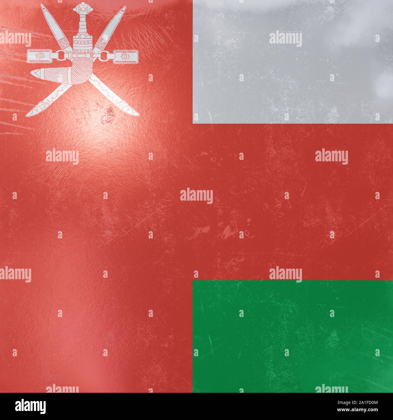 3d rendering of a rusty and old Oman flag on a metallic surface Stock ...