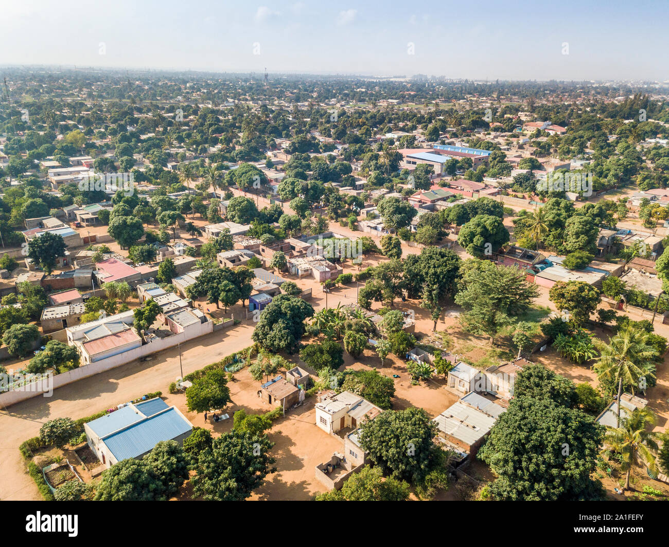 Aerial view of Matola, suburbs of Maputo, capital city of Mozambique ...