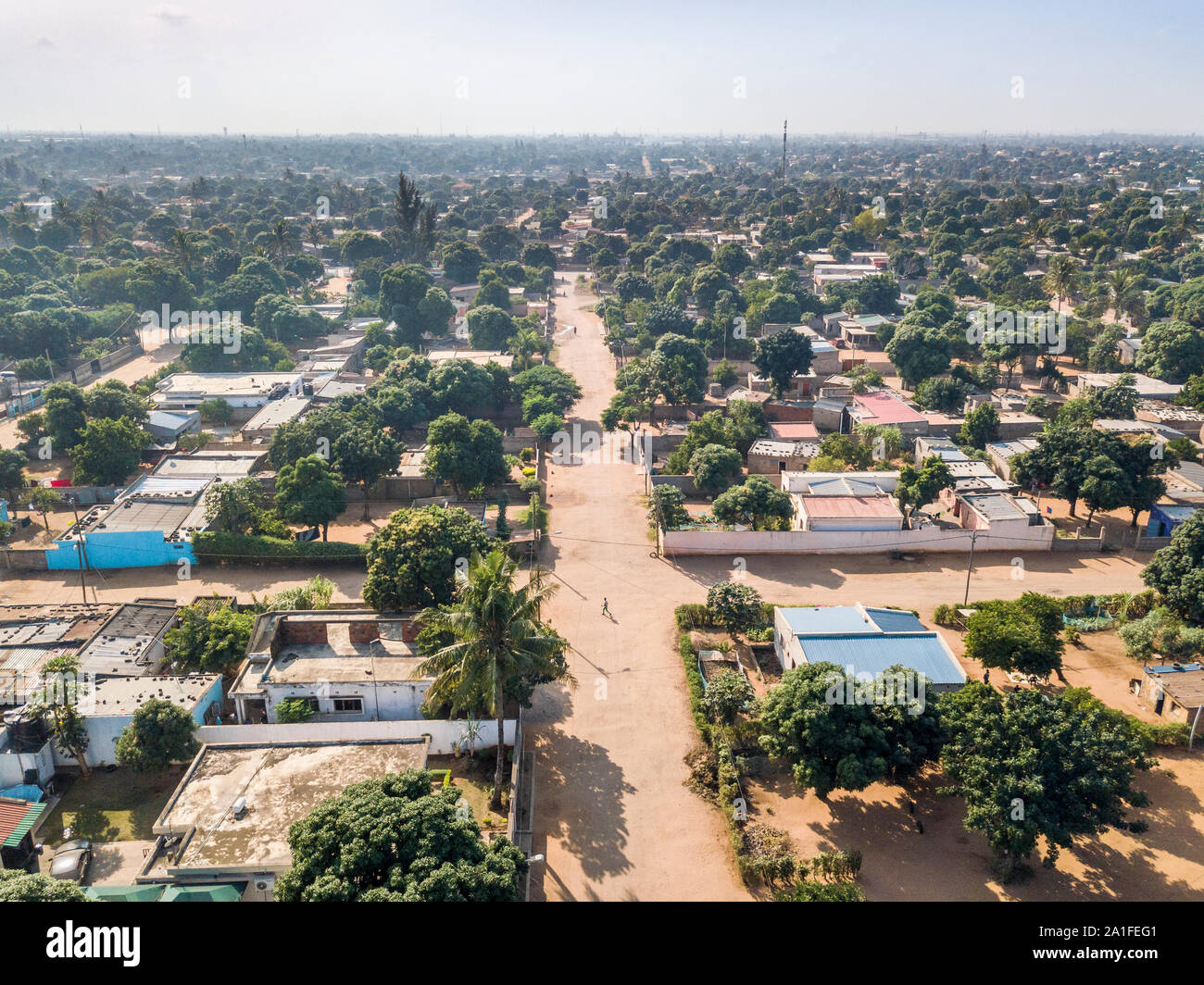 Aerial view of Matola, suburbs of Maputo, capital city of Mozambique ...