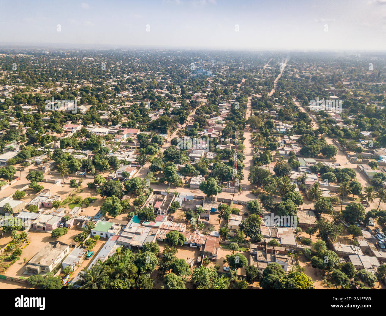 Aerial view of Matola, suburbs of Maputo, capital city of Mozambique ...