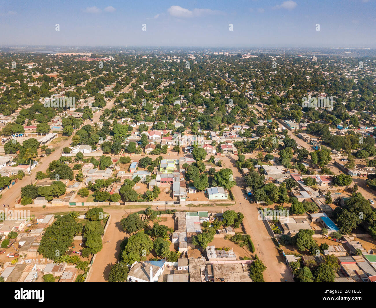 Aerial view of Matola, suburbs of Maputo, capital city of Mozambique ...