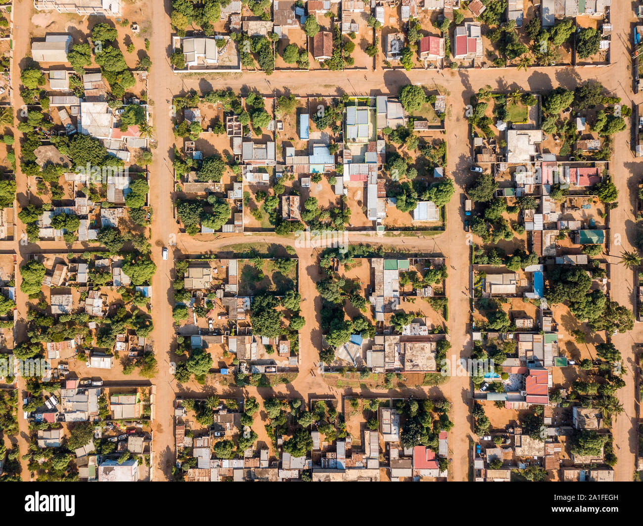 Aerial view of Matola, suburbs of Maputo, capital city of Mozambique ...