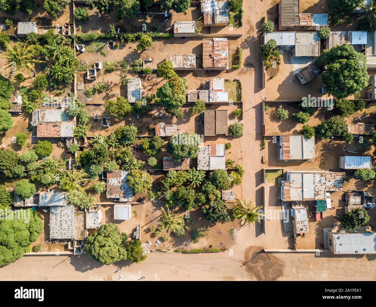 Aerial view of Matola, suburbs of Maputo, capital city of Mozambique ...