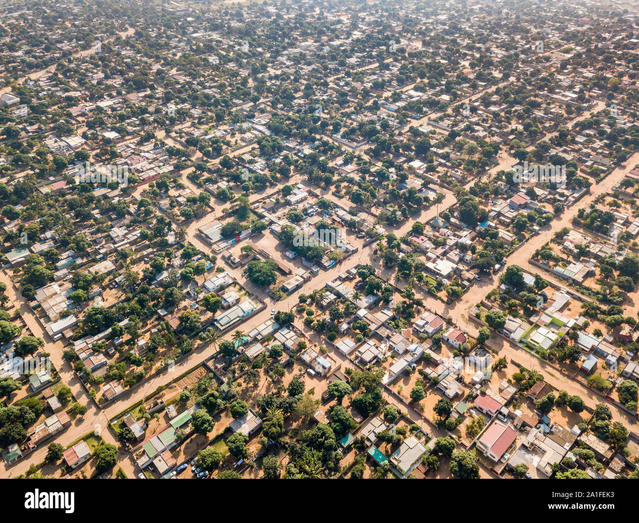 Aerial view of Matola, suburbs of Maputo, capital city of Mozambique ...