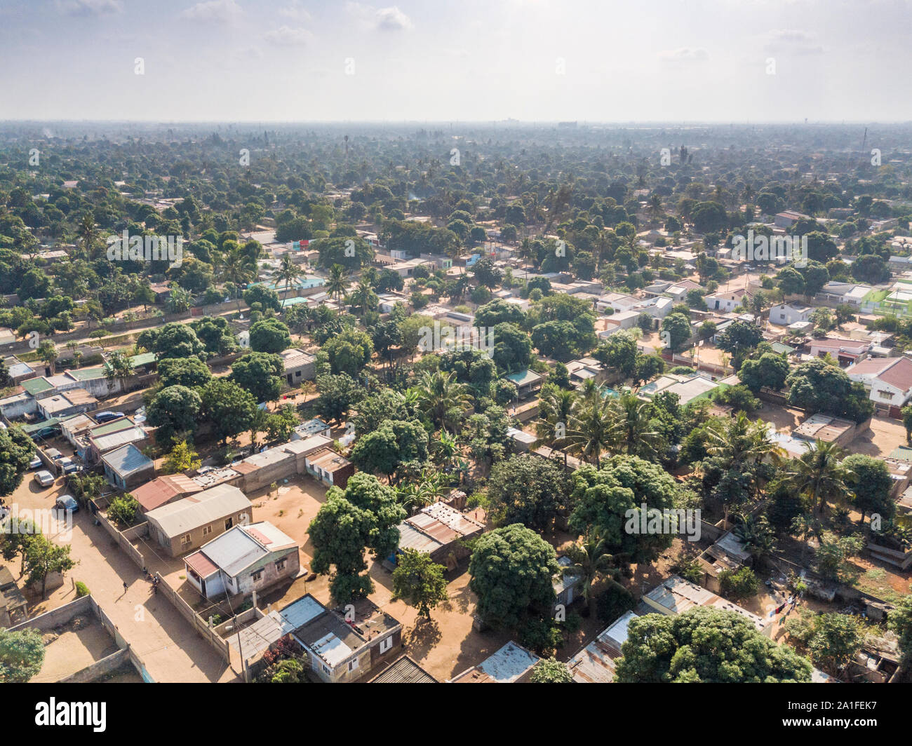 Aerial view of Matola, suburbs of Maputo, capital city of Mozambique ...
