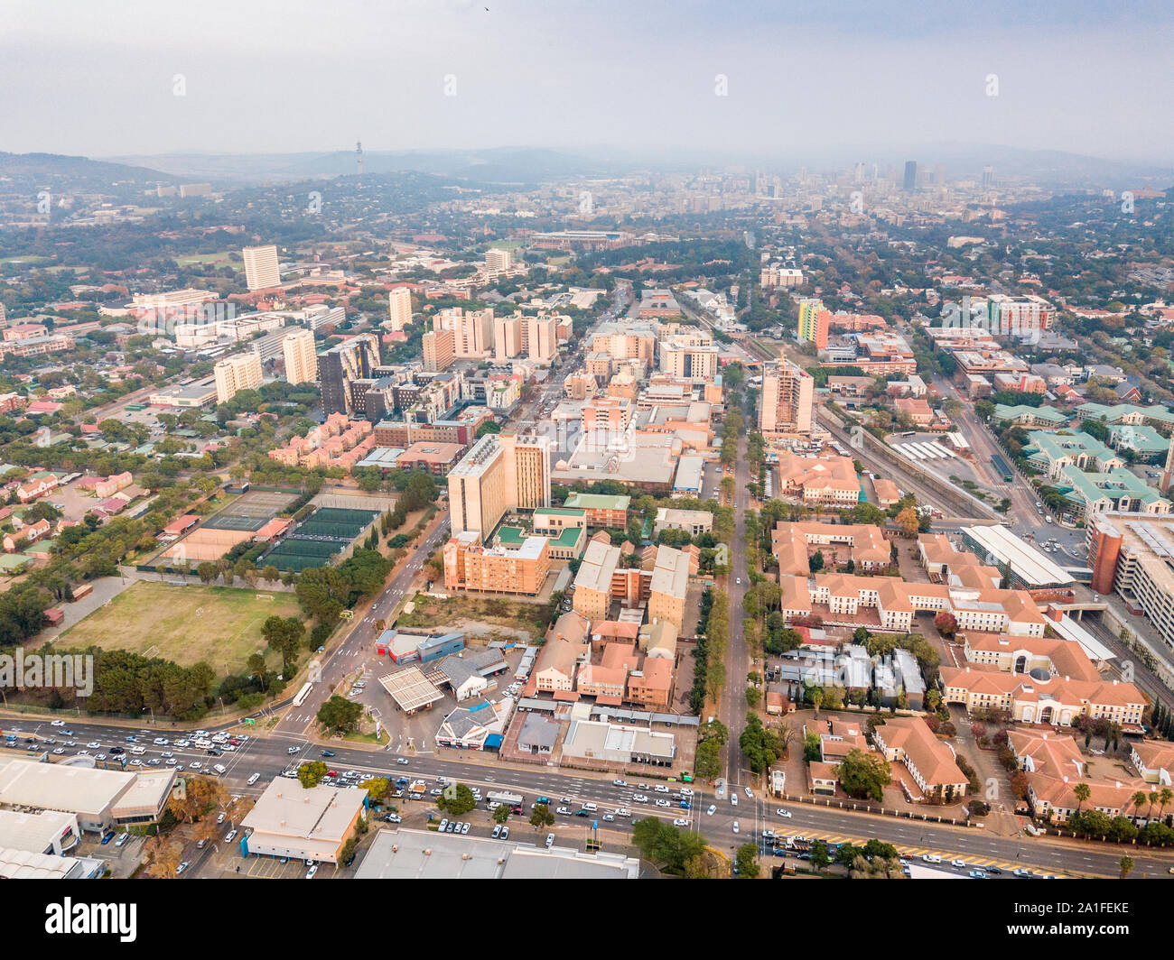 Pretoria skyline with residential suburbs in first plan, South Africa ...