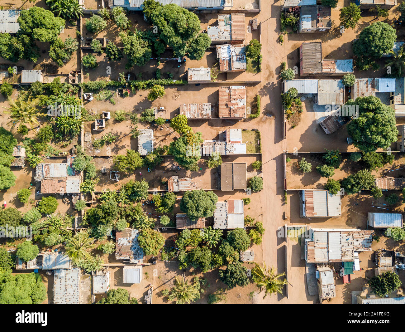 Aerial view of Matola, suburbs of Maputo, capital city of Mozambique ...