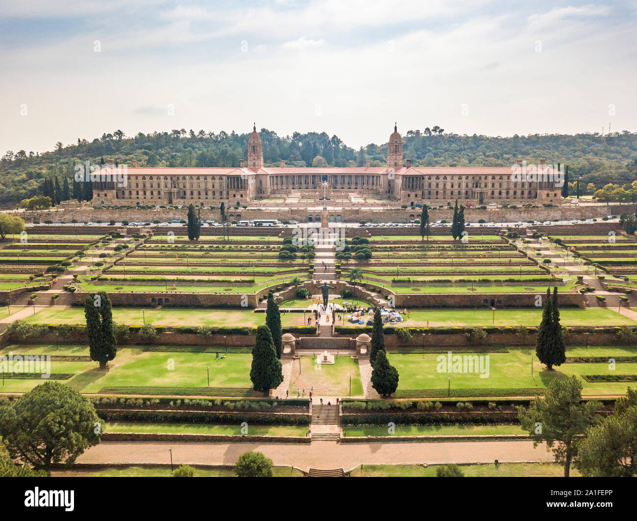 Aerial view of Nelson Mandela Garden and Union Buildings, house of ...