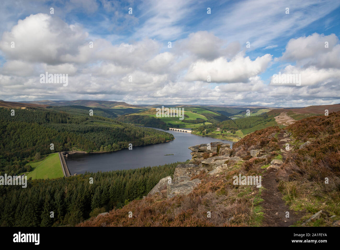 Sunny September day on Bamford Edge in the Peak District national park ...