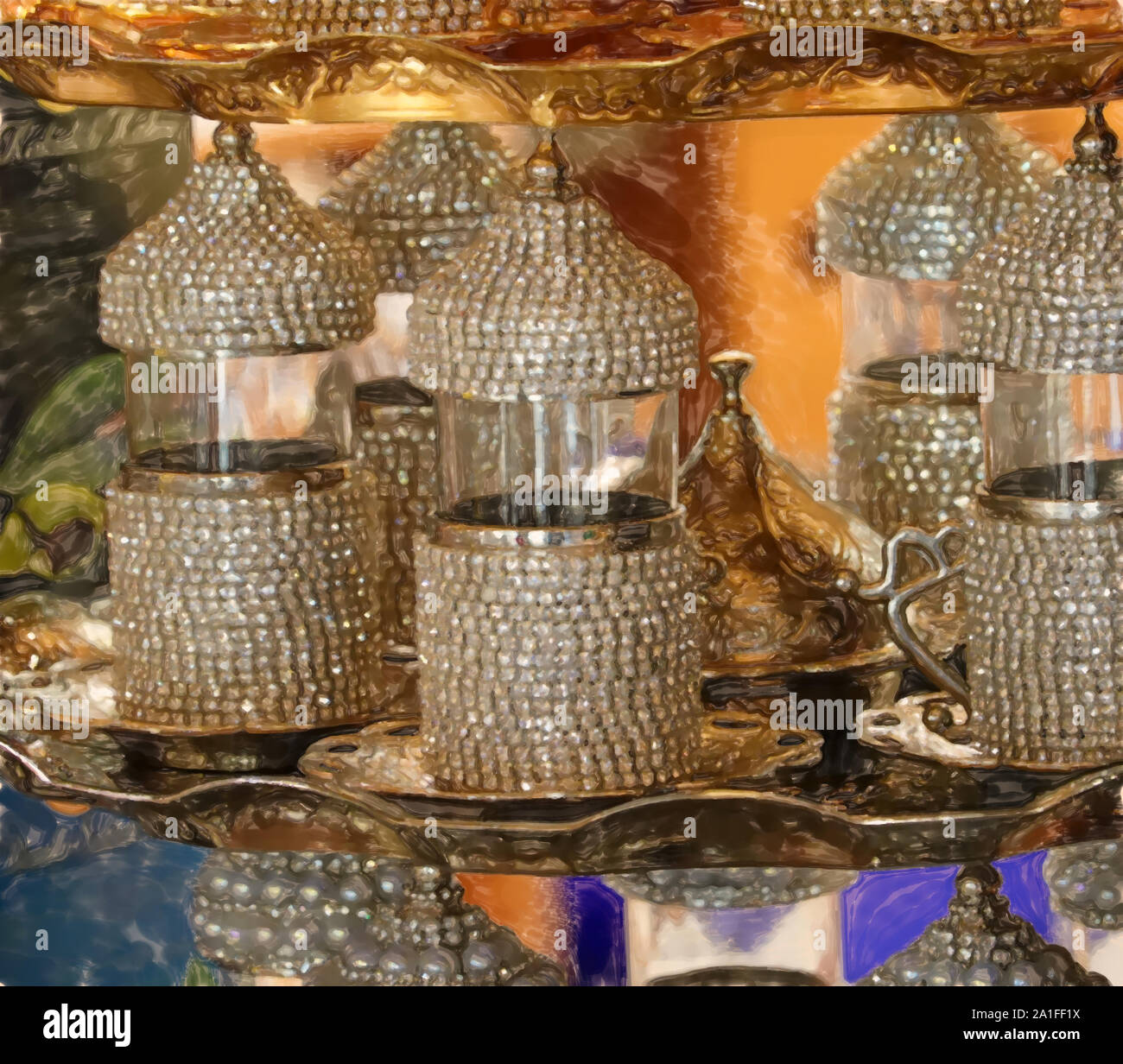 watercolor illustration: Set of Richly decorated small traditional ...