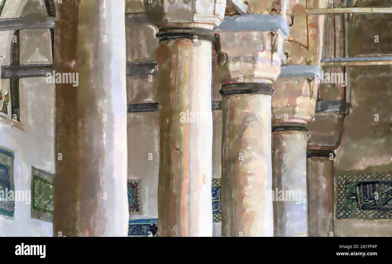 watercolor illustration: View of historical marble columns Stock Photo ...