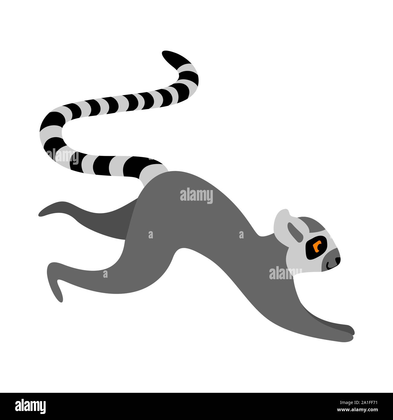 Funny running lemur. Cute african character isolated on white ...