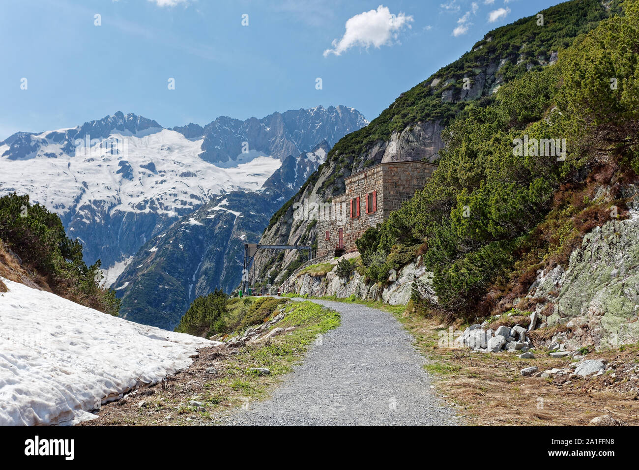 Gelmer Funicular (Gelmerbahn) top station near Gelmersee lake with ...