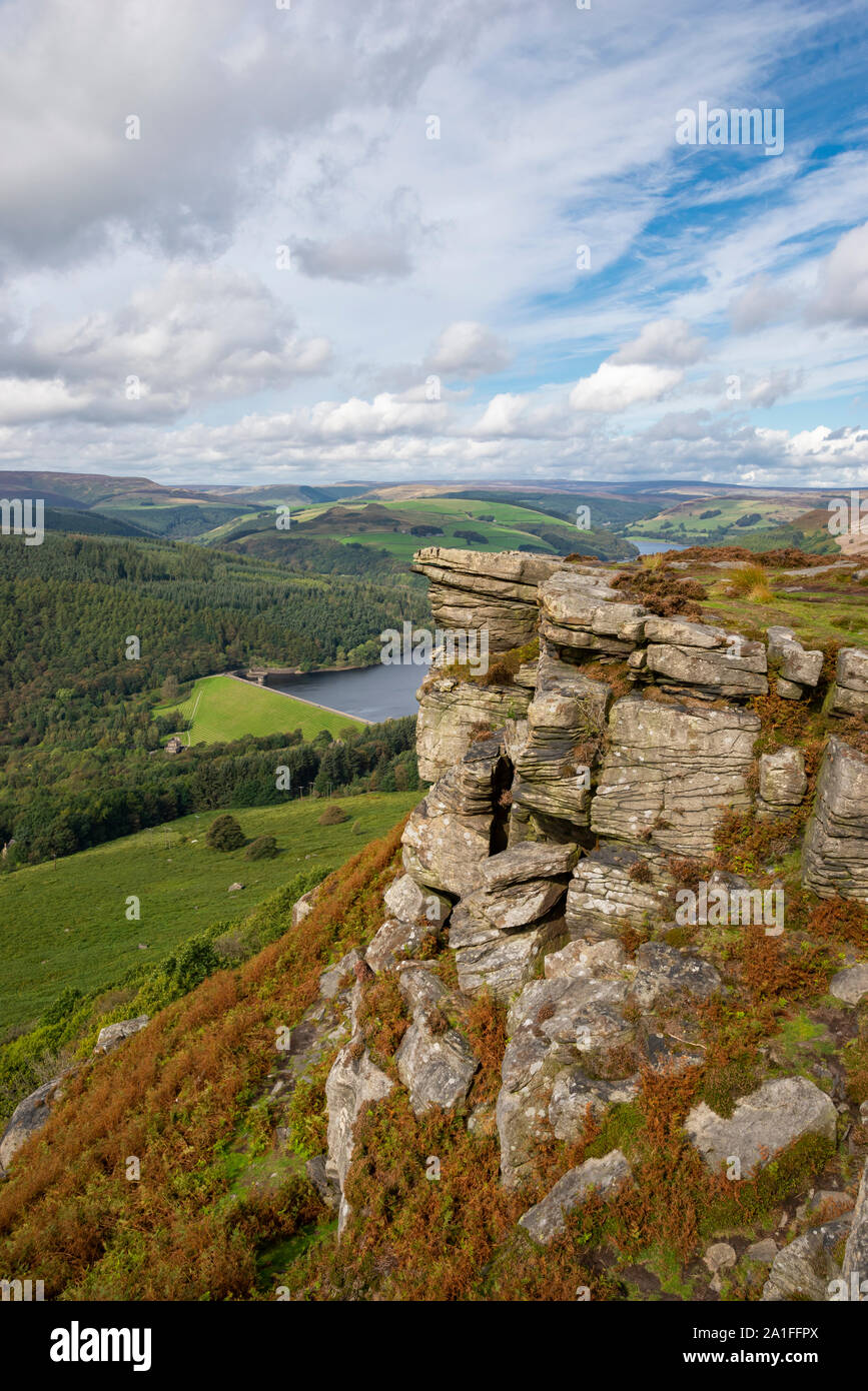 Sunny September day on Bamford Edge in the Peak District national park ...