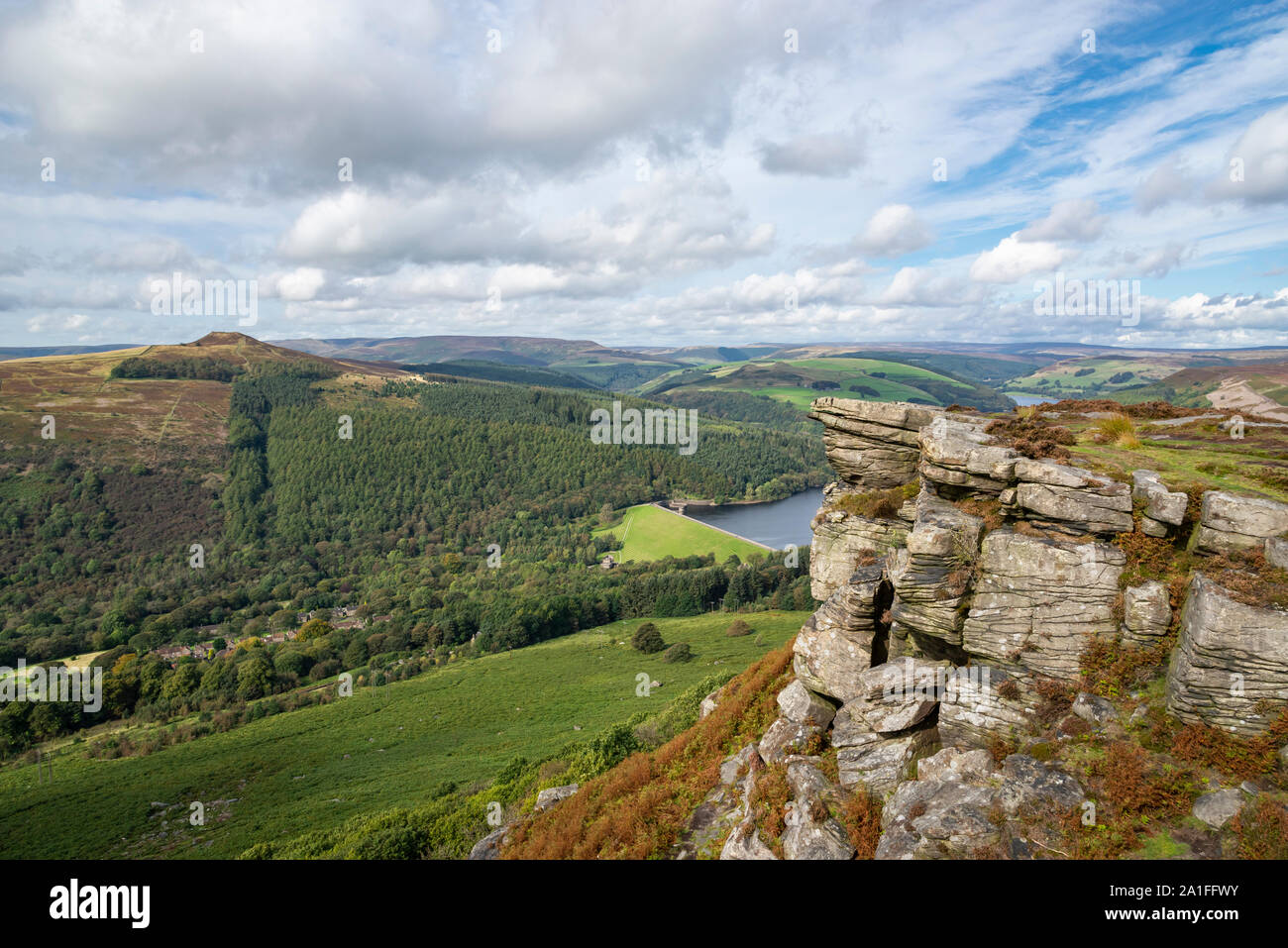 Sunny September day on Bamford Edge in the Peak District national park ...