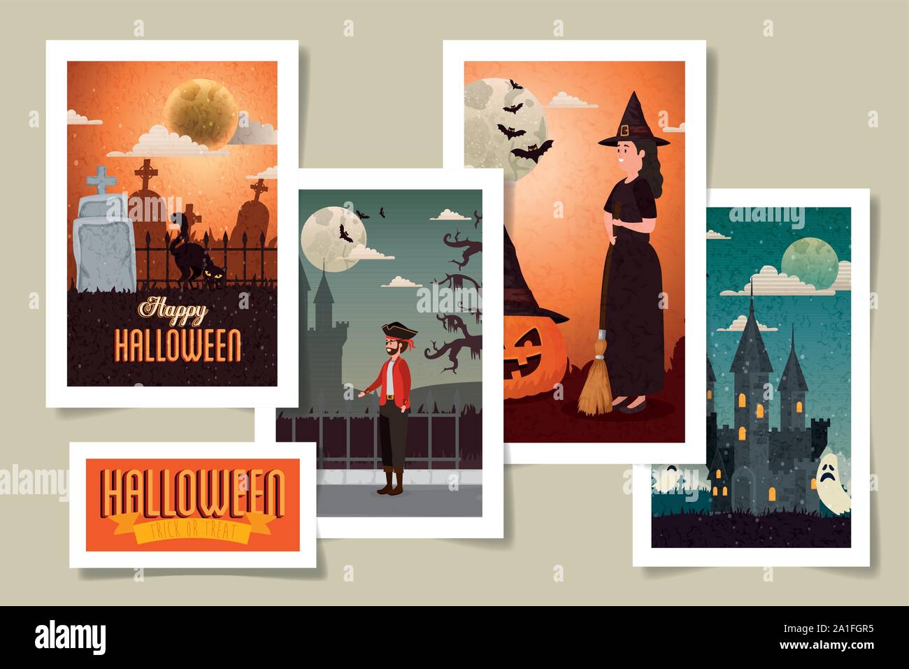 Halloween party card set design Stock Vector Image & Art - Alamy