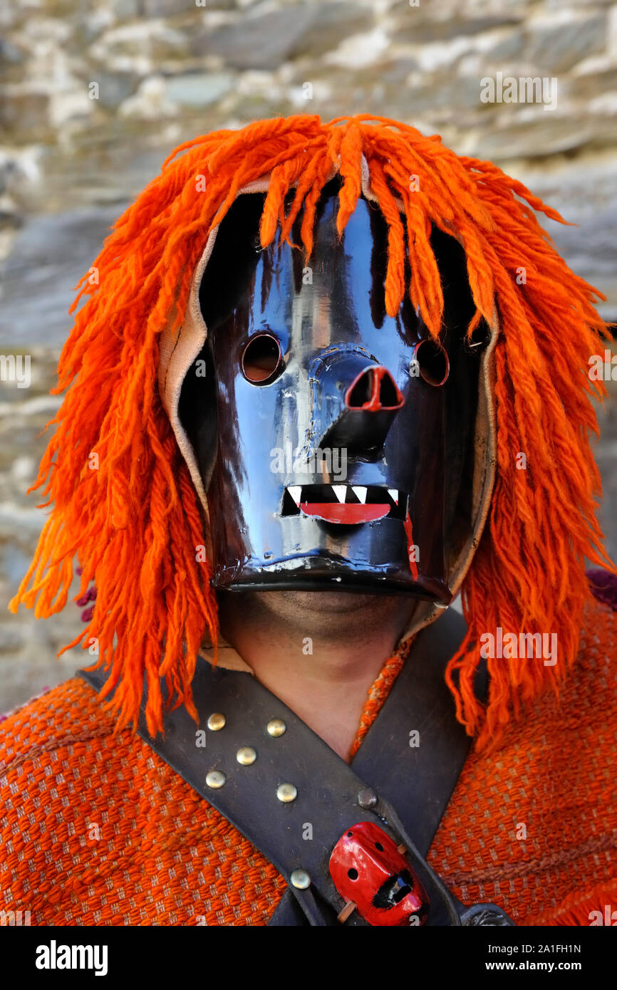 Medieval traditional masks used during the Winter Festivities. Grijo de ...