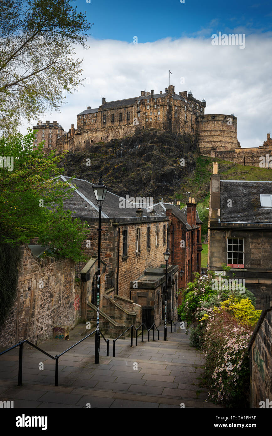 Edinburgh Castle taken from a small alley from the backside Stock Photo ...