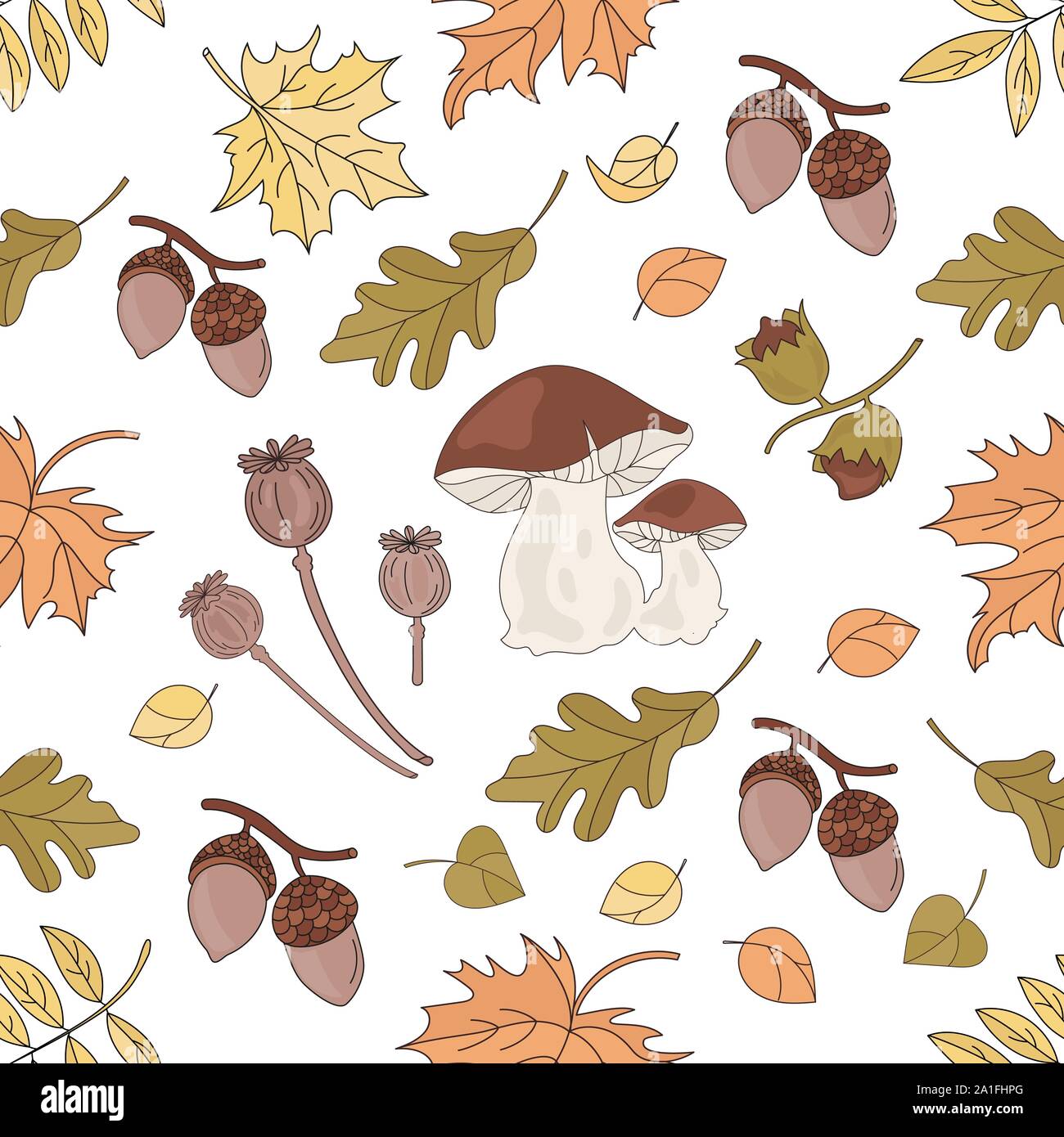MUSHROOM LANDSCAPE Nature Forest Autumn Fall Season Seamless Pattern ...