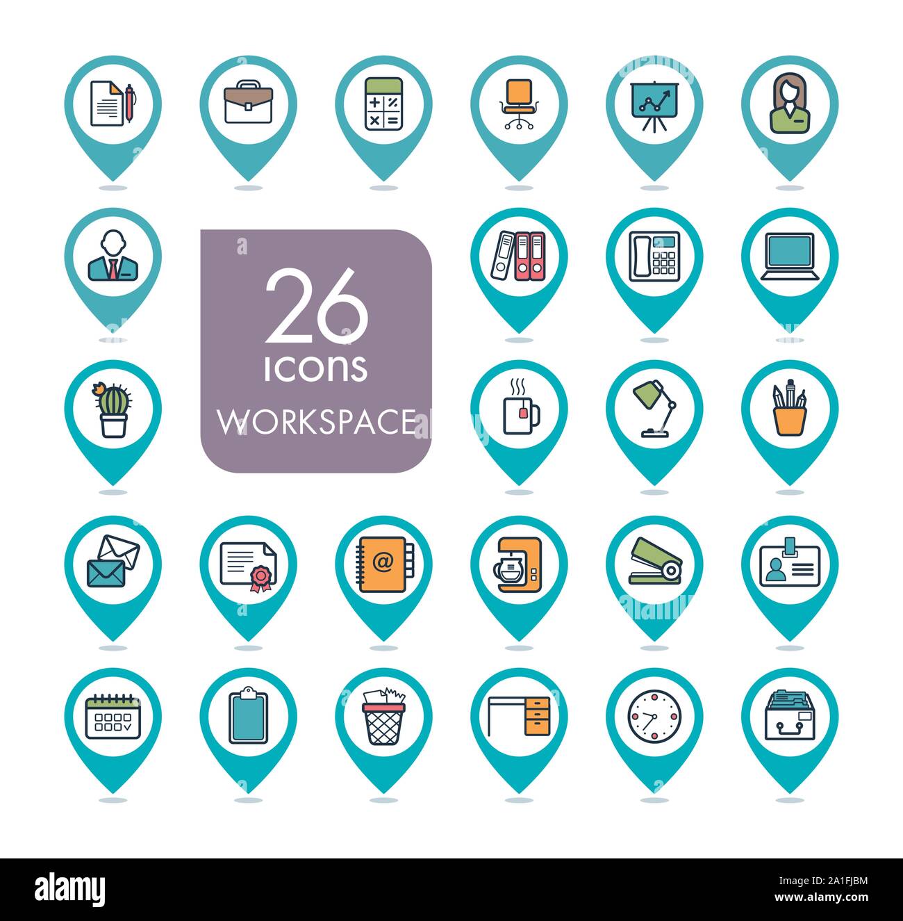 Workspace outline web pin map icon set. Map pointer. Map markers. Graph ...