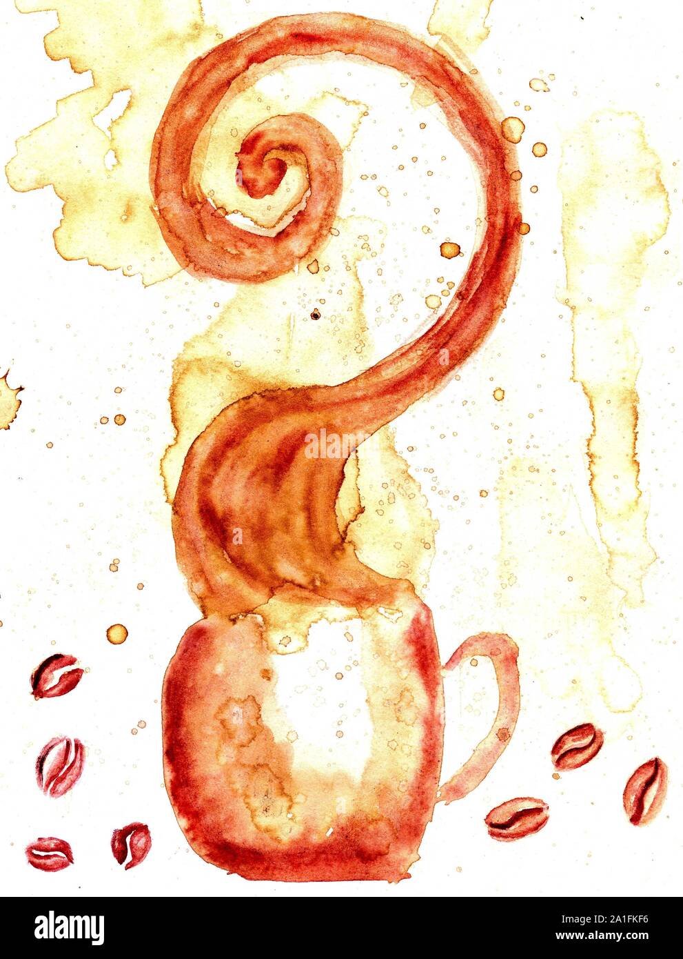 Colorful cup of coffee hand drawn watercolor illustration Stock Photo ...